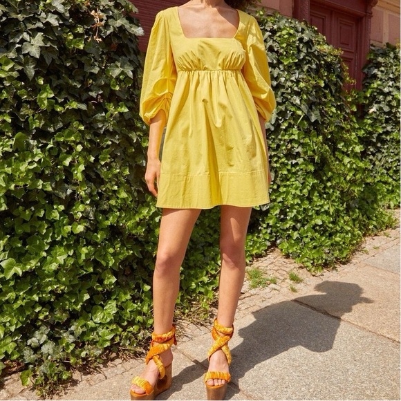 STAUD | Dresses | Staud Sophie Puff Sleeve Yellow Mini Dress | Poshmark